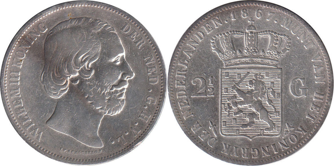 Nederland Koninkrijk 2½ Gulden / Rijksdaalder 1867 Willem III 1849-1890 ...