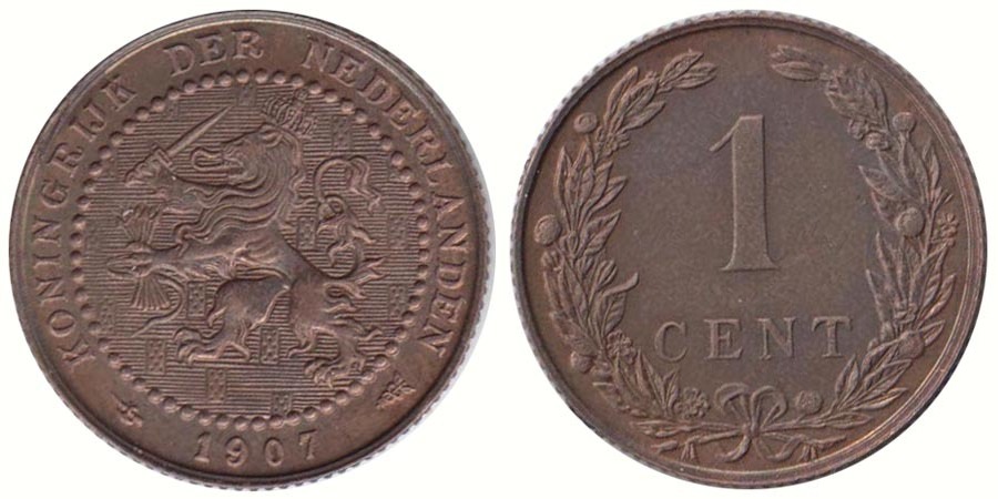 Nederland 1 Cent 1907 Wilhelmina 1890-1948 Unz | MA-Shops