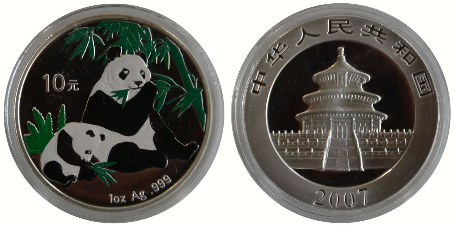 China 10 Yuan 2007 Panda Colored, Farbig Bu in Capsule | MA-Shops