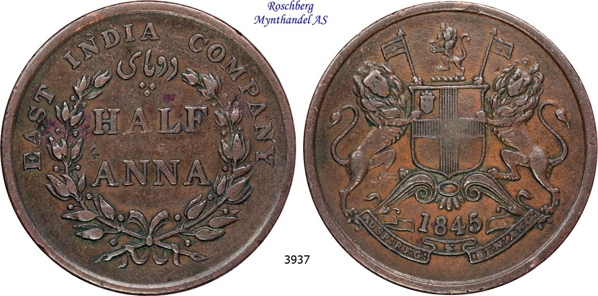 Mynter British India Half Anna 1845 XF | MA-Shops