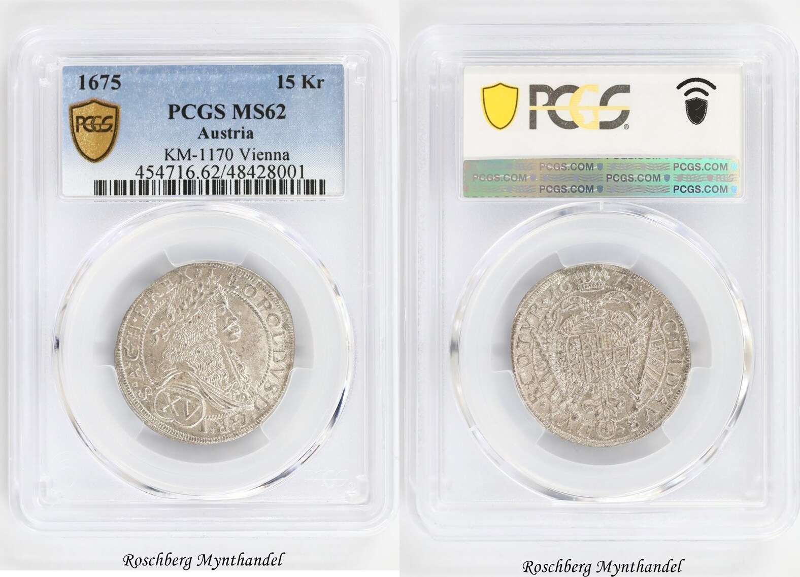 Mynter Austria 15 Kreuzer 1675 PCGS MS62 | MA-Shops