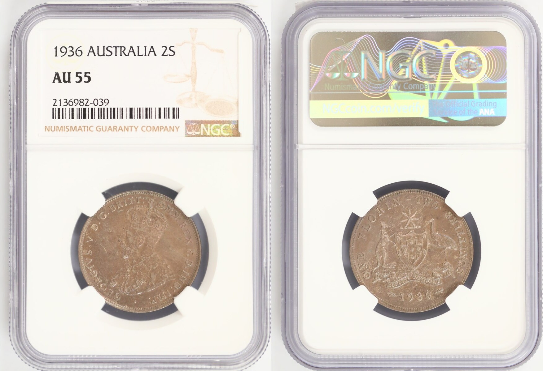 Mynter Florin 1936 Australia NGC AU55 | MA-Shops