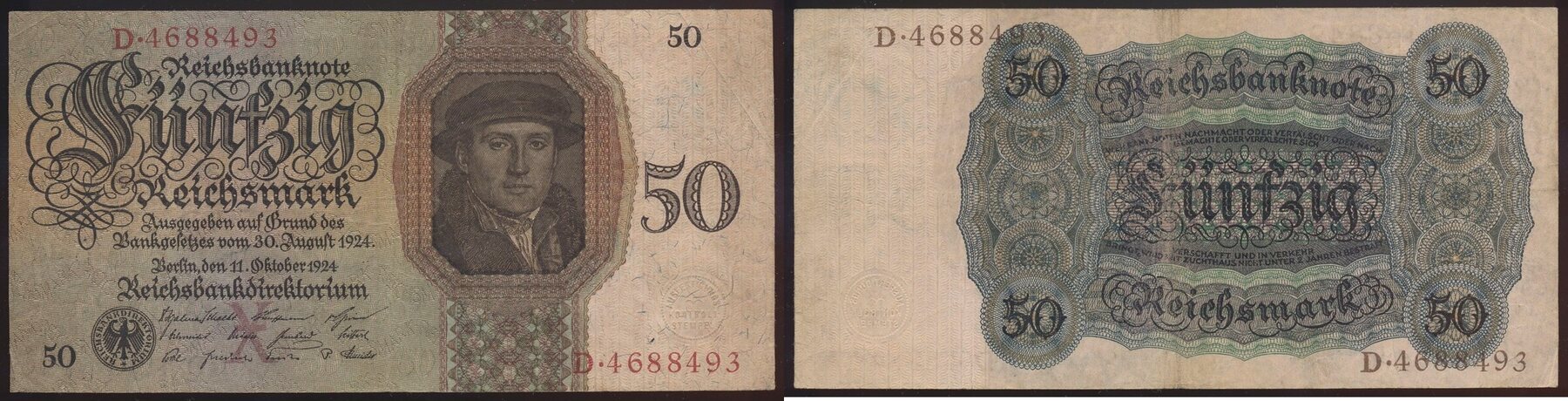 Sedler 50 Reichsmark 1924 VF Germany | MA-Shops