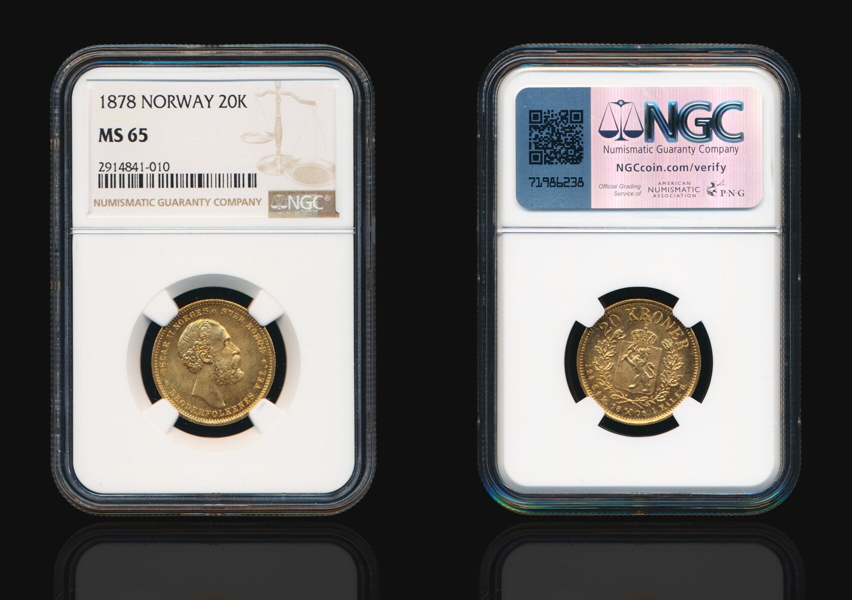 Mynter 20 Kroner 1878 NGC MS65 | MA-Shops
