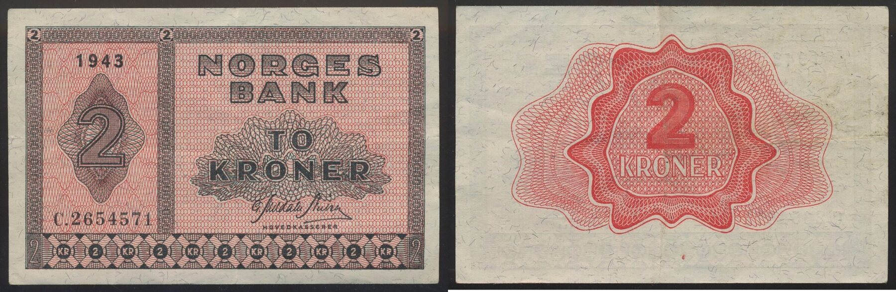 Sedler 2 Kroner 1943 C Kv g1+ | MA-Shops