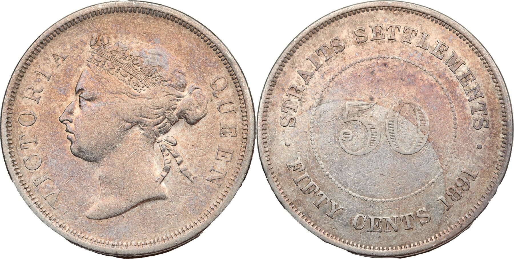 Mynter 50 Cent 1891 VF Straits Settlements | MA-Shops