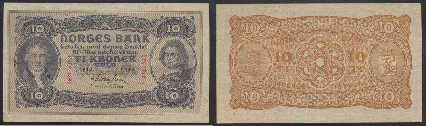Sedler 10 Kroner 1943 E Kv 1/1+ (VF/XF) | MA-Shops