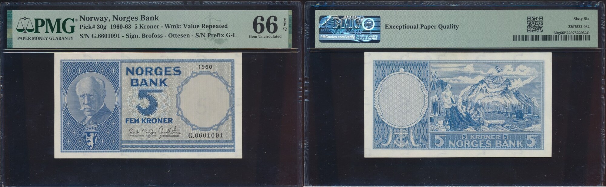 Sedler 5 Kroner 1960 G PMG 66 EPQ | MA-Shops