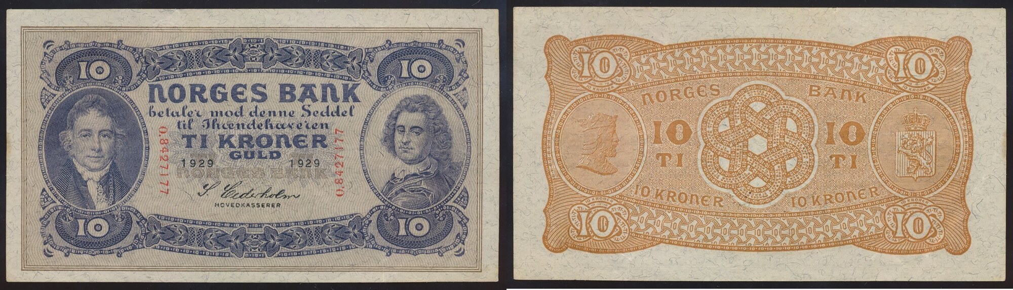 Sedler 10 Kroner 1929 O Kv g1+ | MA-Shops