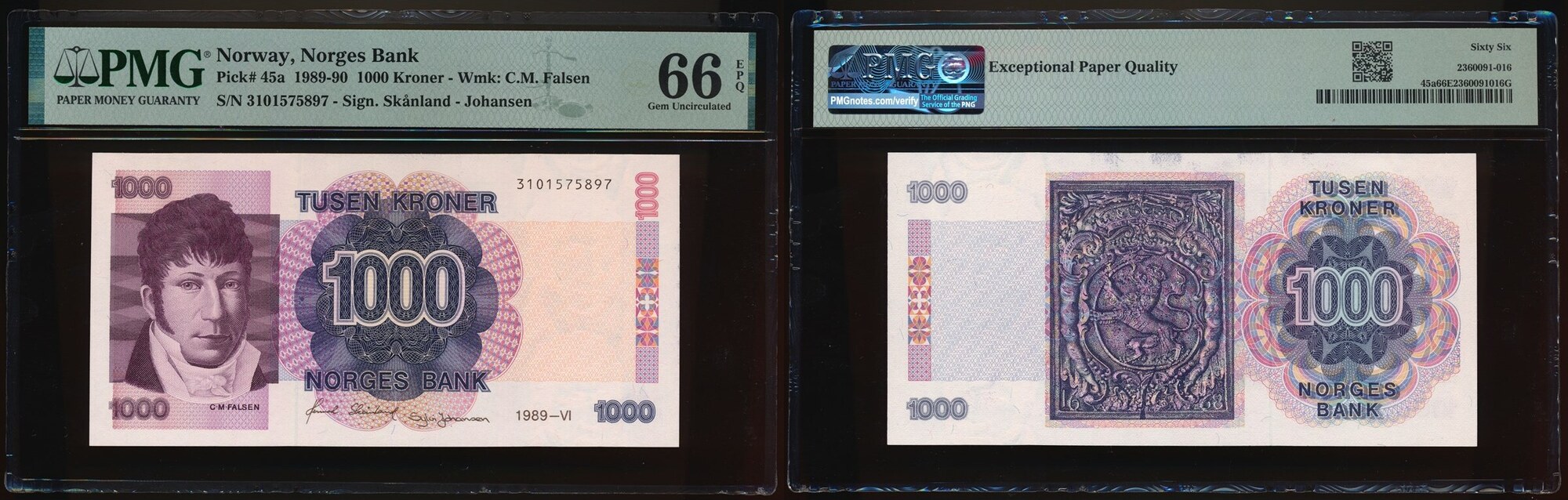 Sedler 1000 Kroner 1989 PMG 66 EPQ | MA-Shops