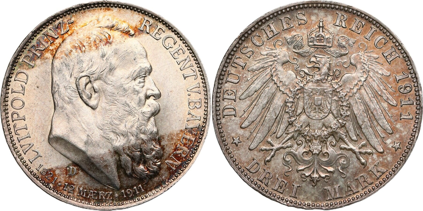 Mynter 3 Mark R7270 Bayern 1911-D Kv UNC 800 ,- | MA-Shops