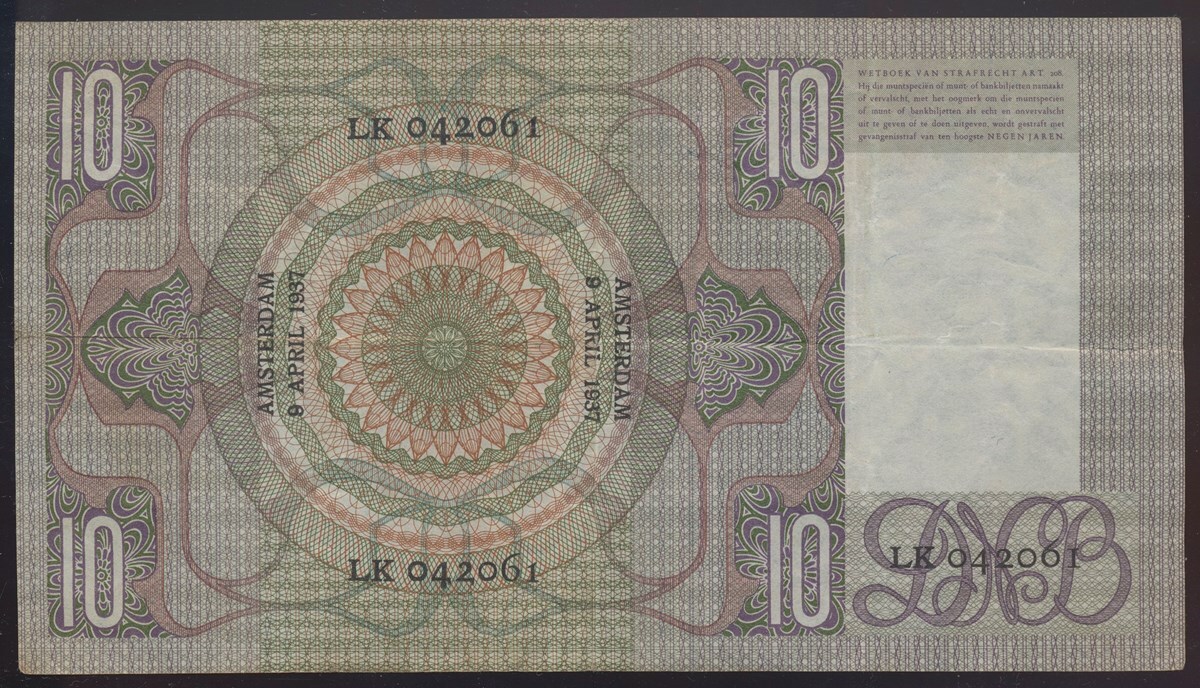Sedler 10 Gulden Nederland 1937 VF+ | MA-Shops