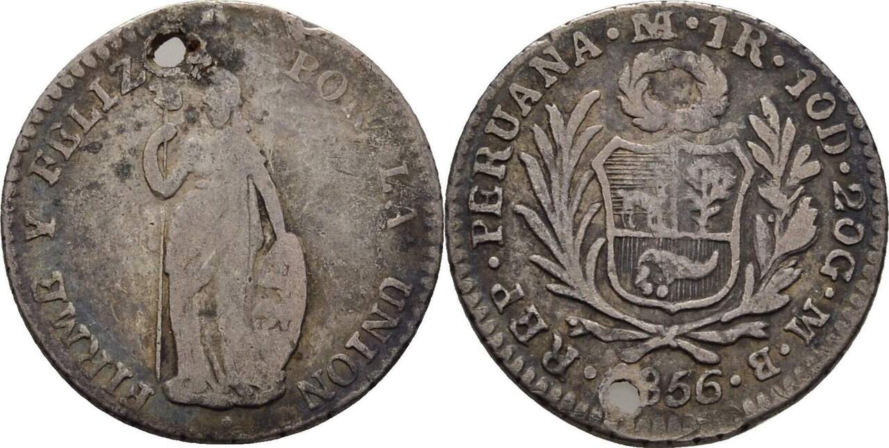 Peru Lima 1 Real 1856 gelocht, f.ss | MA-Shops