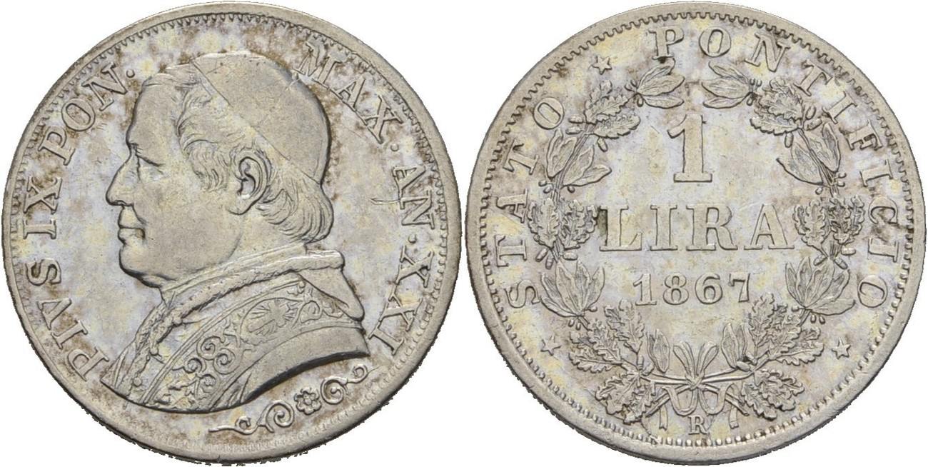 Vatikan Lira 1867 Pius IX., 1846-1878. ss+ | MA-Shops