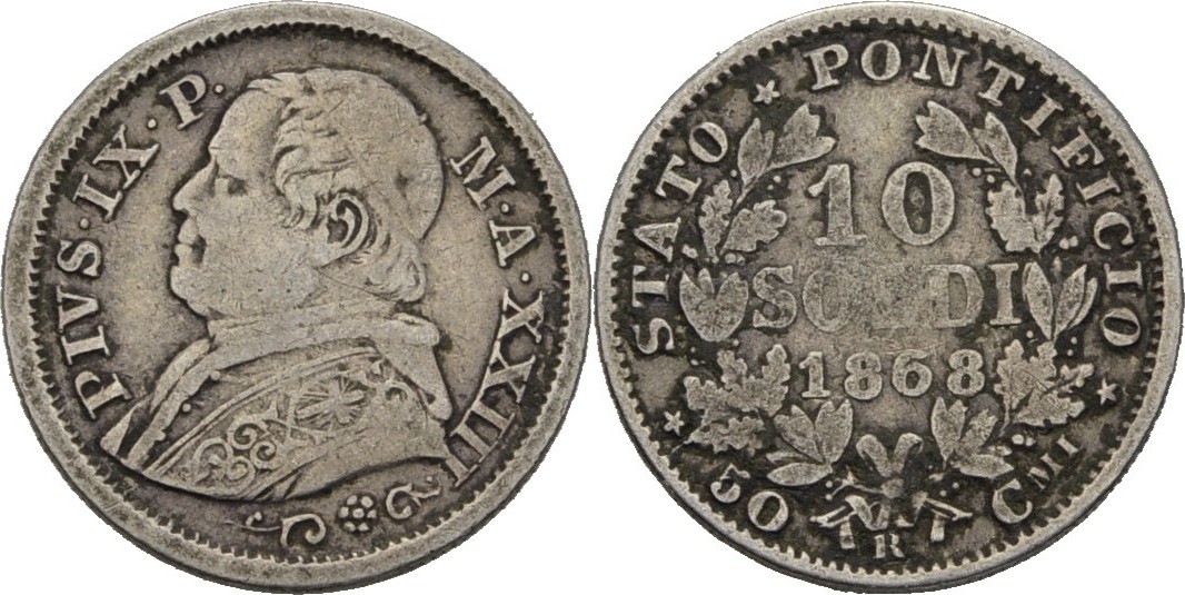 Vatikan Rom 10 Soldi 1868 Pius IX., 1846-1878 ss | MA-Shops