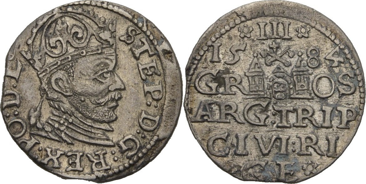 Polen Lettland Riga Dreigröscher 1584 Stephan Bathory, 1576-1586 fvz ...