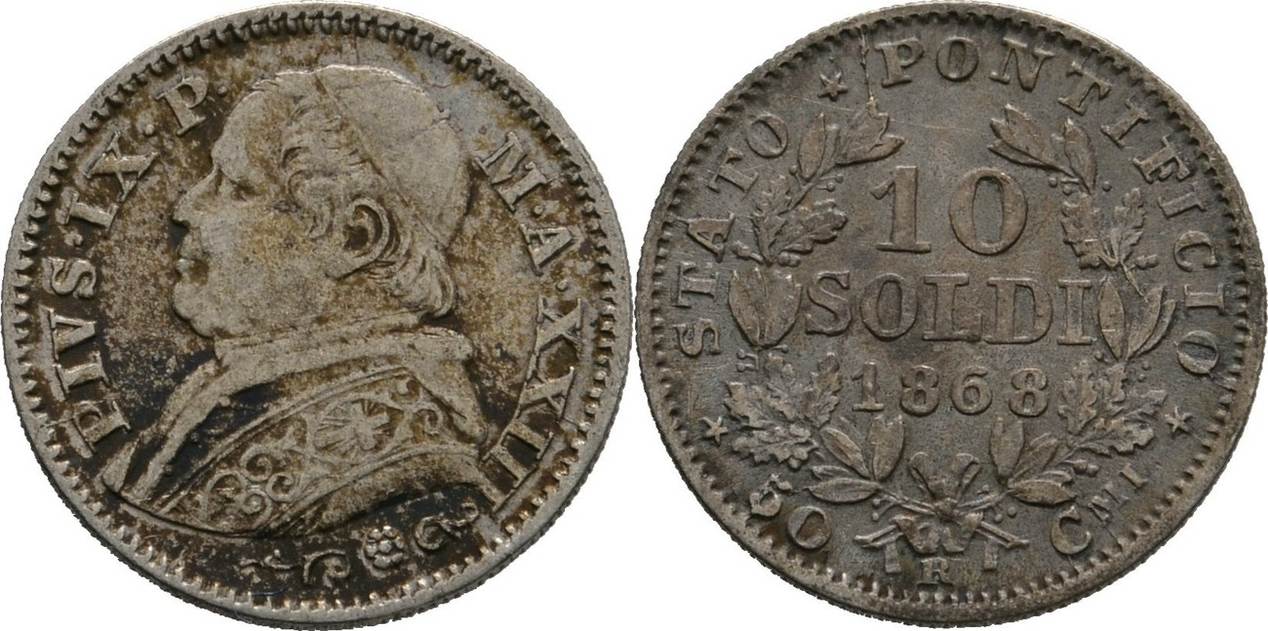 Vatikan Rom 10 Soldi 1868 Pius IX., 1846-1878 ss | MA-Shops