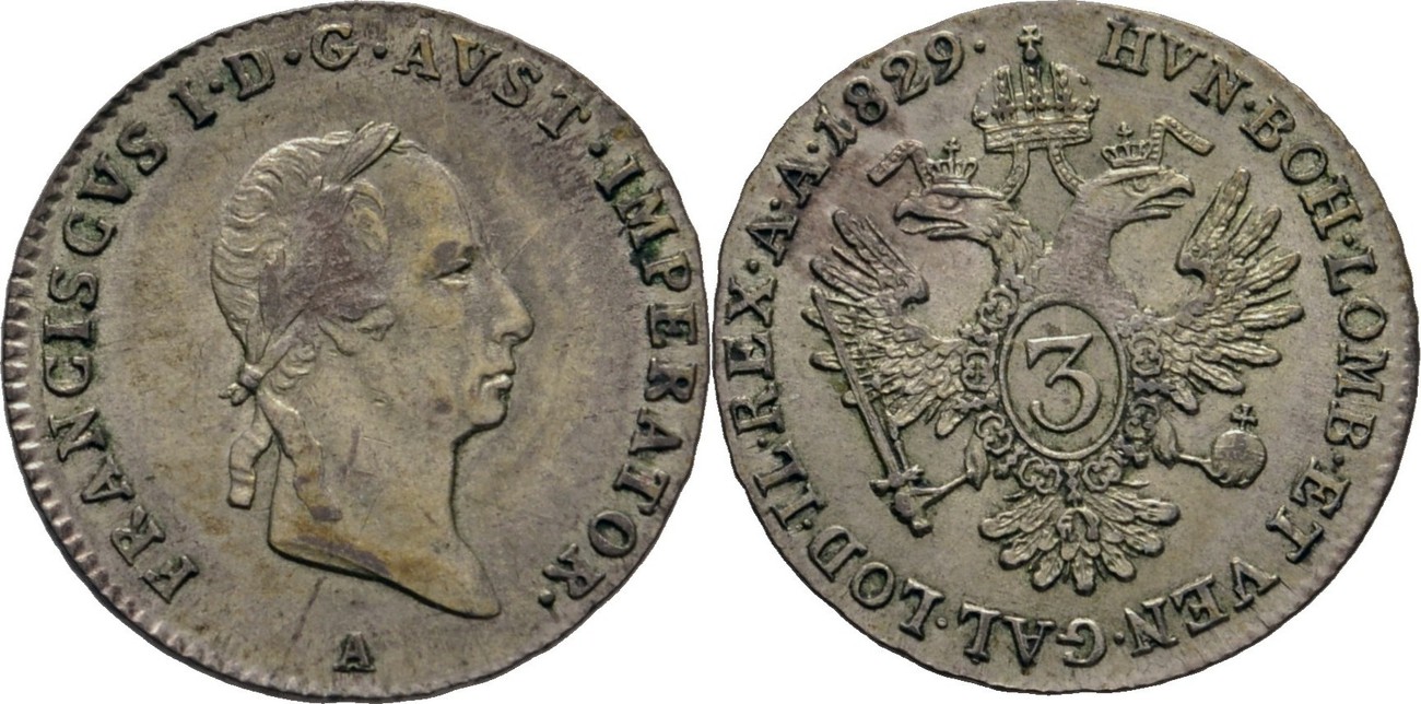 Austria Habsburg Wien 3 Kreuzer 1829 Franz II./I., 1792-1835. ss/vz | MA-Shops
