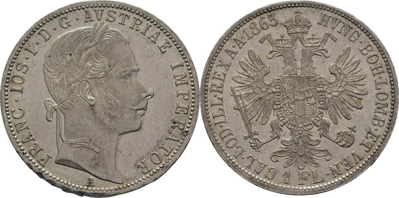 Austria Habsburg Wien Gulden Florin 1863 Franz Joseph, 1848-1916 vz+ ...