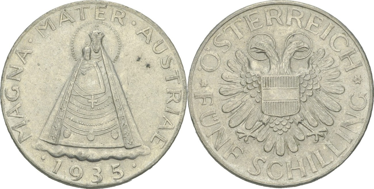 Österreich 5 Schilling 1935 Madonna von Mariazell vz kl. Kratzer | MA-Shops