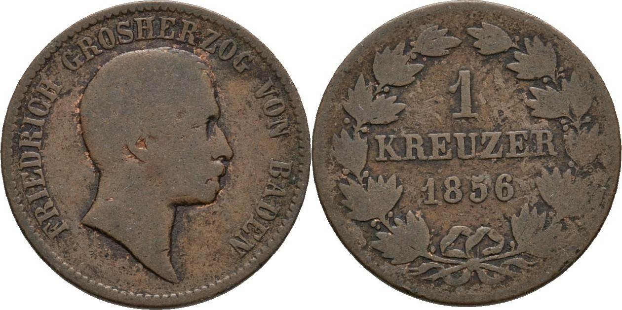 Baden 1 Kreuzer 1856 Friedrich, 1852-1907 fast ss | MA-Shops