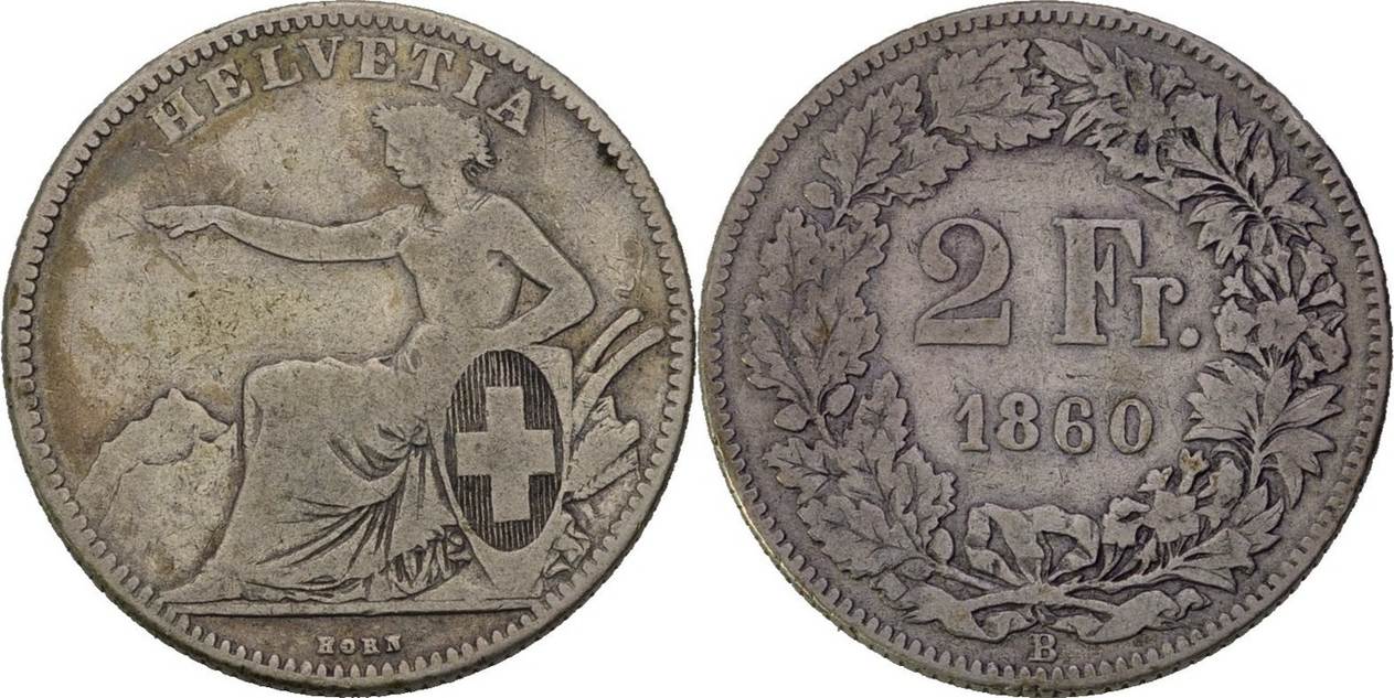Schweiz Bern 2 Franken 1860 kl. Randschlag, ss- | MA-Shops