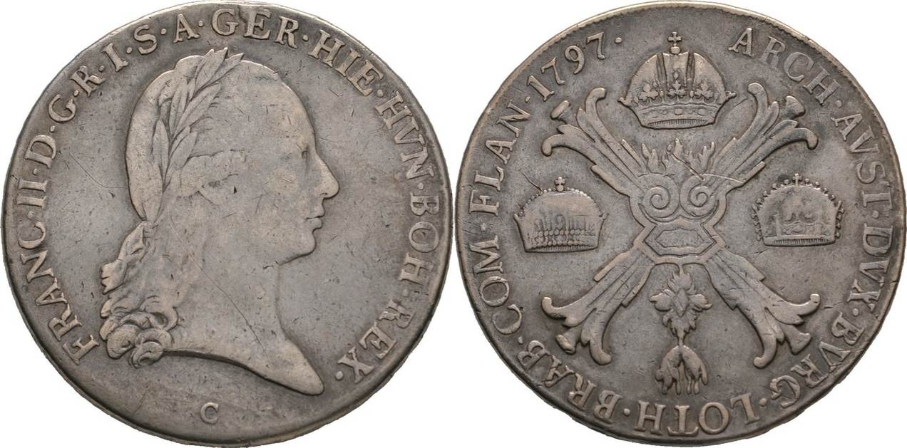 RDR Böhmen Prag Kronentaler 1797 Franz II./I., 1792 - 1835 kl. Henkelspur, geglättet, ss | MA-Shops