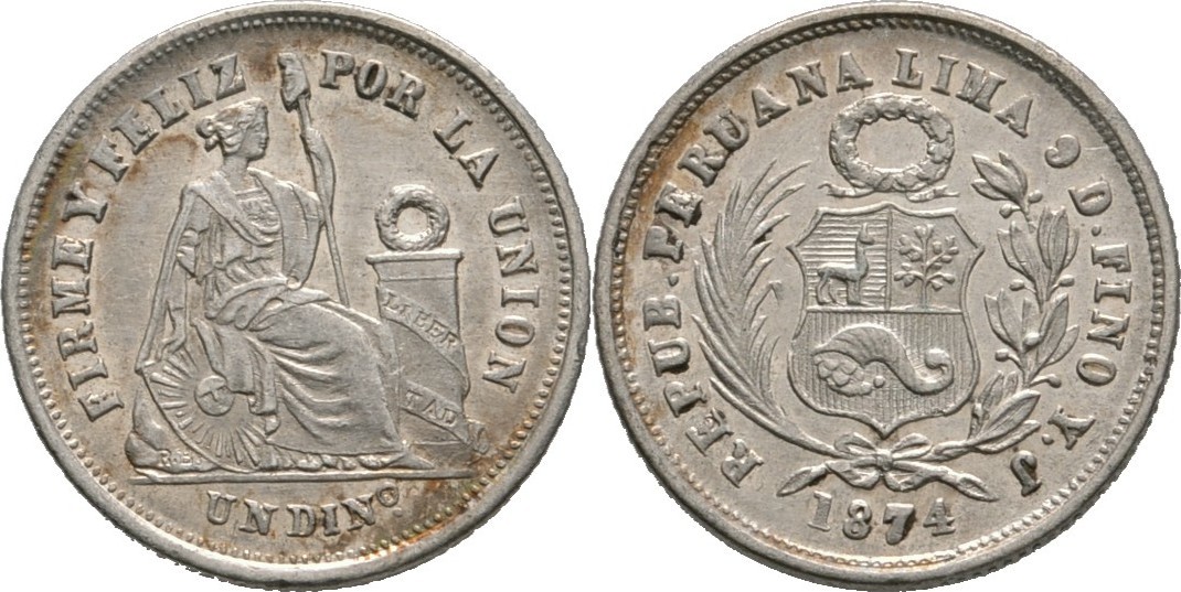 Peru Lima Dinero 1874 vz+ | MA-Shops