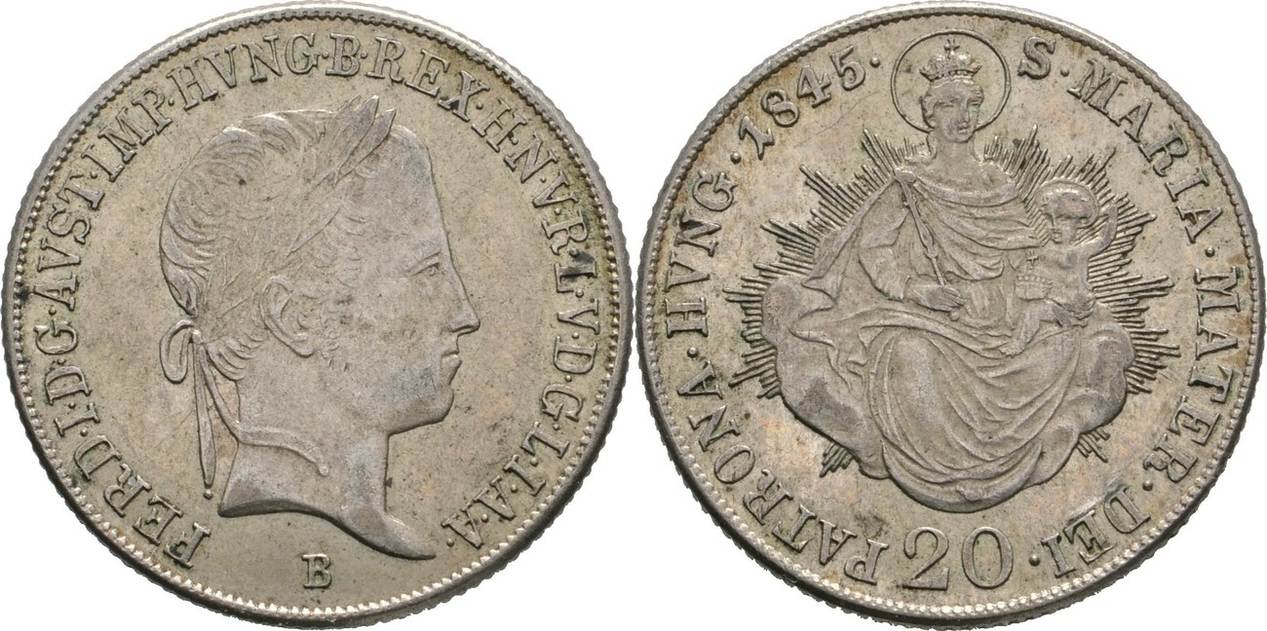 Austria Ungarn Kremnitz 20 Kreuzer 1845 Ferdinand I., 1835-1848 vz | MA-Shops