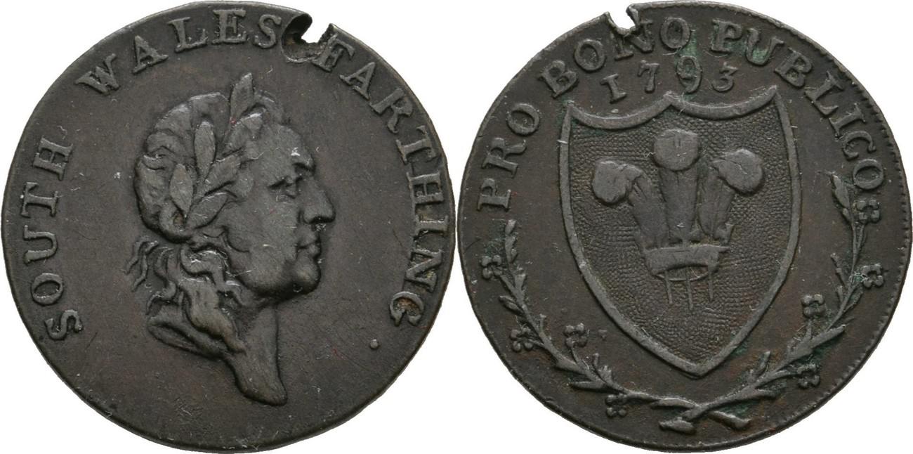 South Wales Farthing Token 1793 Randausbruch, ss | MA-Shops