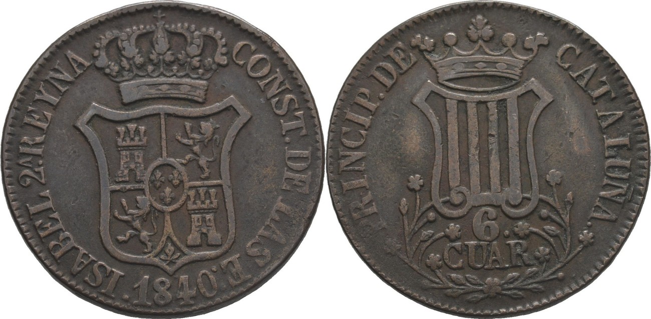 Spanien Catalonia Barcelona 6 Quartos 1840 Isabel II., 1833-1868 ss ...