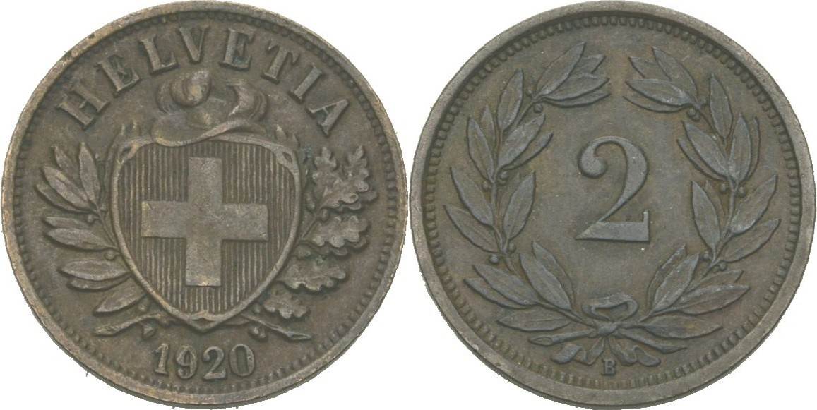 Schweiz Bern 2 Rappen 1920 kl. Randfehler, ss | MA-Shops