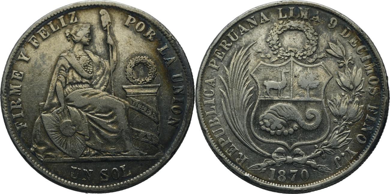 Peru Lima Sol 1870 kl. Randfehler, ss | MA-Shops