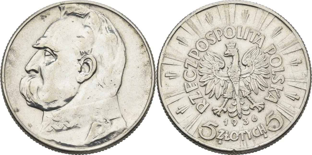 Polen 5 Zloty 1936 Josef Pilsudski ss gereinigt | MA-Shops