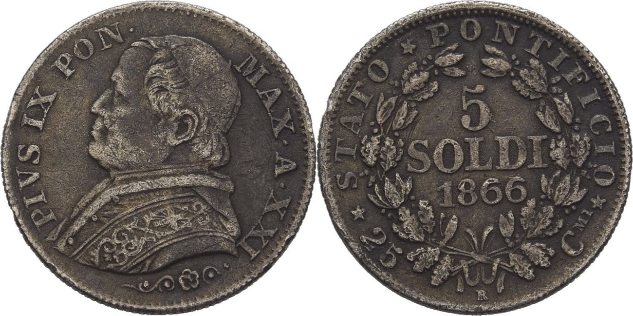 Vatikan Rom 5 Soldi 1866 Pius IX., 1846-1878 ss | MA-Shops