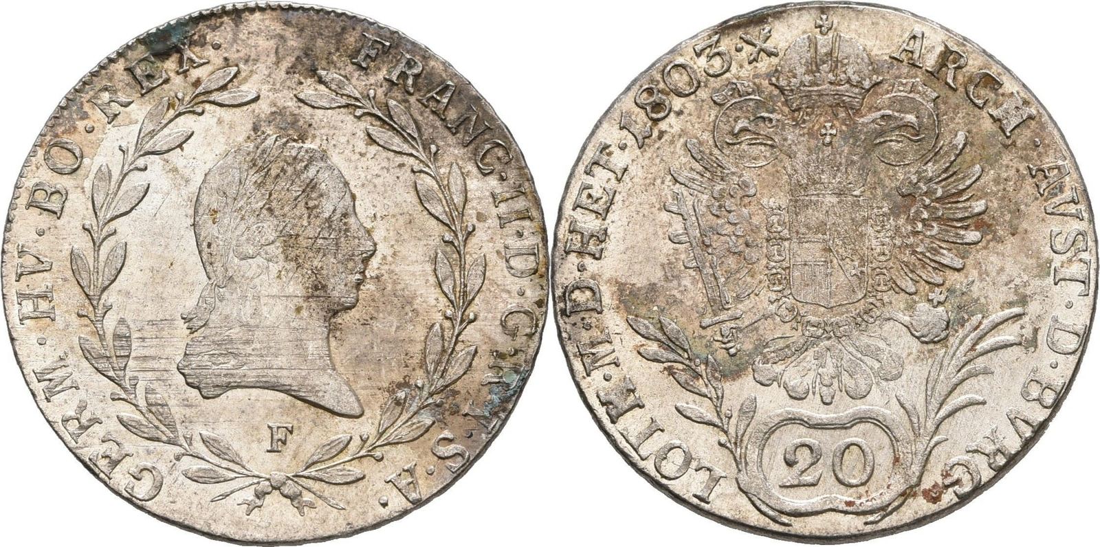 RDR Tirol Hall 20 Kreuzer 1803 F Franz II./I., 1792-1835 Justiert, fast Stempelglanz | MA-Shops