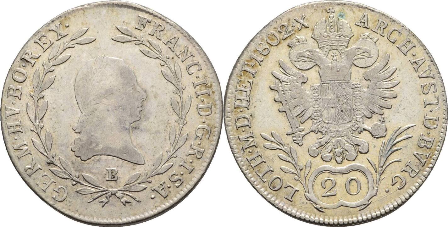 RDR Ungarn Kremnitz 20 Kreuzer 1802 Franz II./I., 1792-1835 ss | MA-Shops