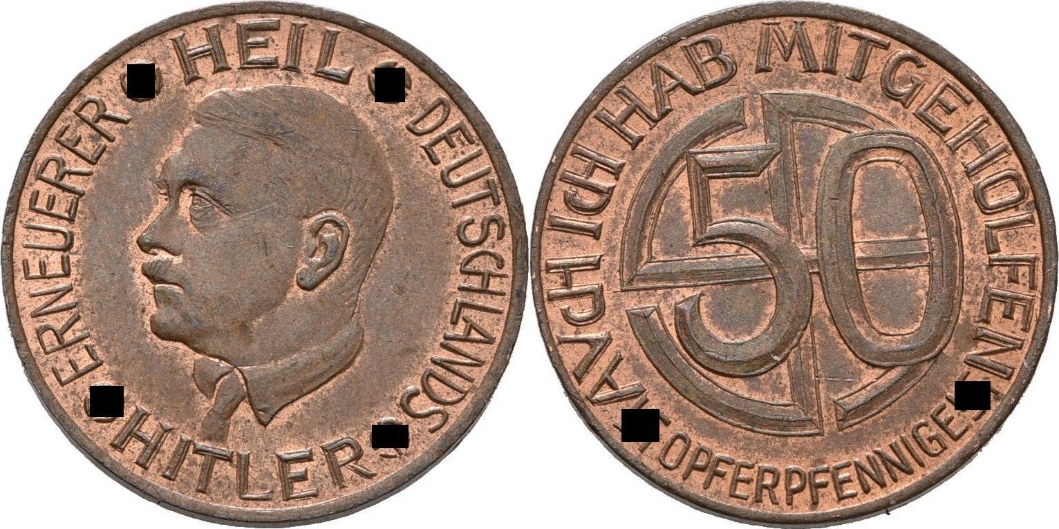 Deutsches Reich 50 Pfennig Opferpfennig Token Adolf Hitler kl. Kratzer ...