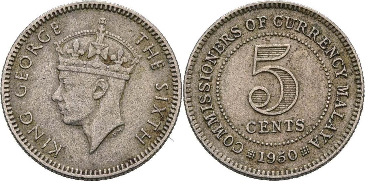 Malaya 5 Cents 1950 George VI 1936 52 Ss MA Shops malaya-5-cents-1950-george-vi-1936-52-ss-ma-shops