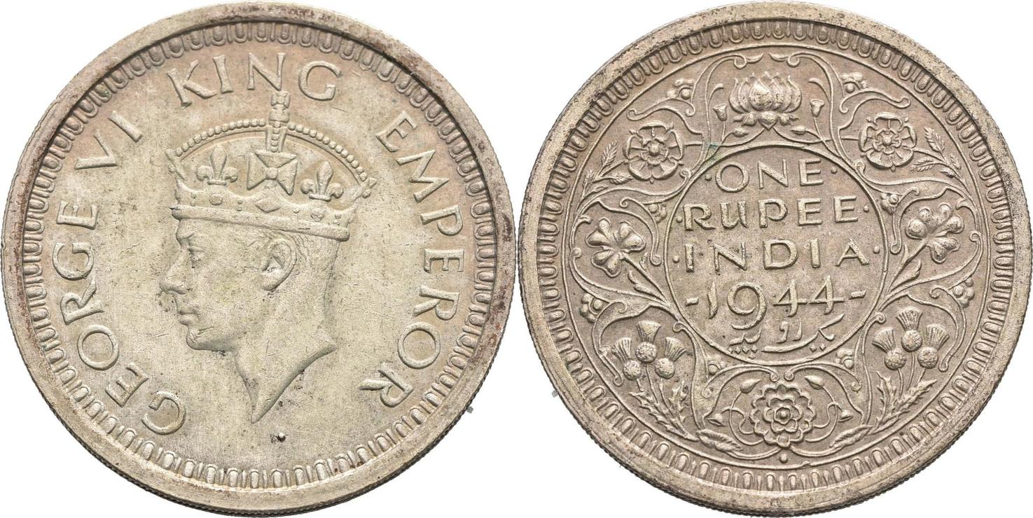 Britisch Indien 1 Rupee 1944 George VI., 1936-52 ss+ kl. Kratzer | MA-Shops