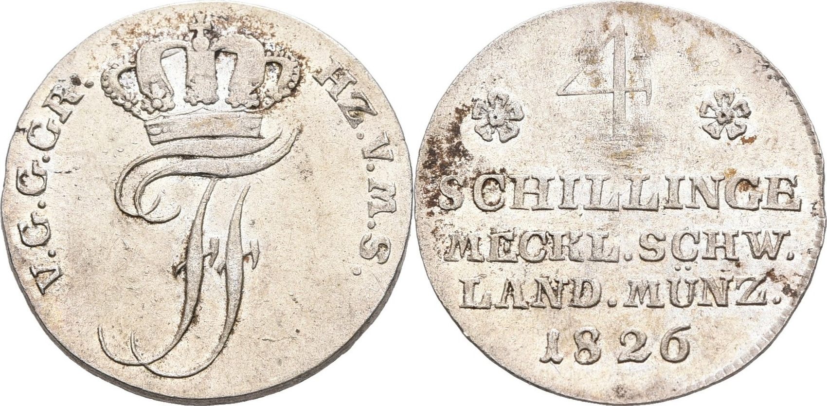 Mecklenburg Schwerin 4 Schilling 1826 Friedrich Franz I. 1785-1837 fast Stempelglanz | MA-Shops