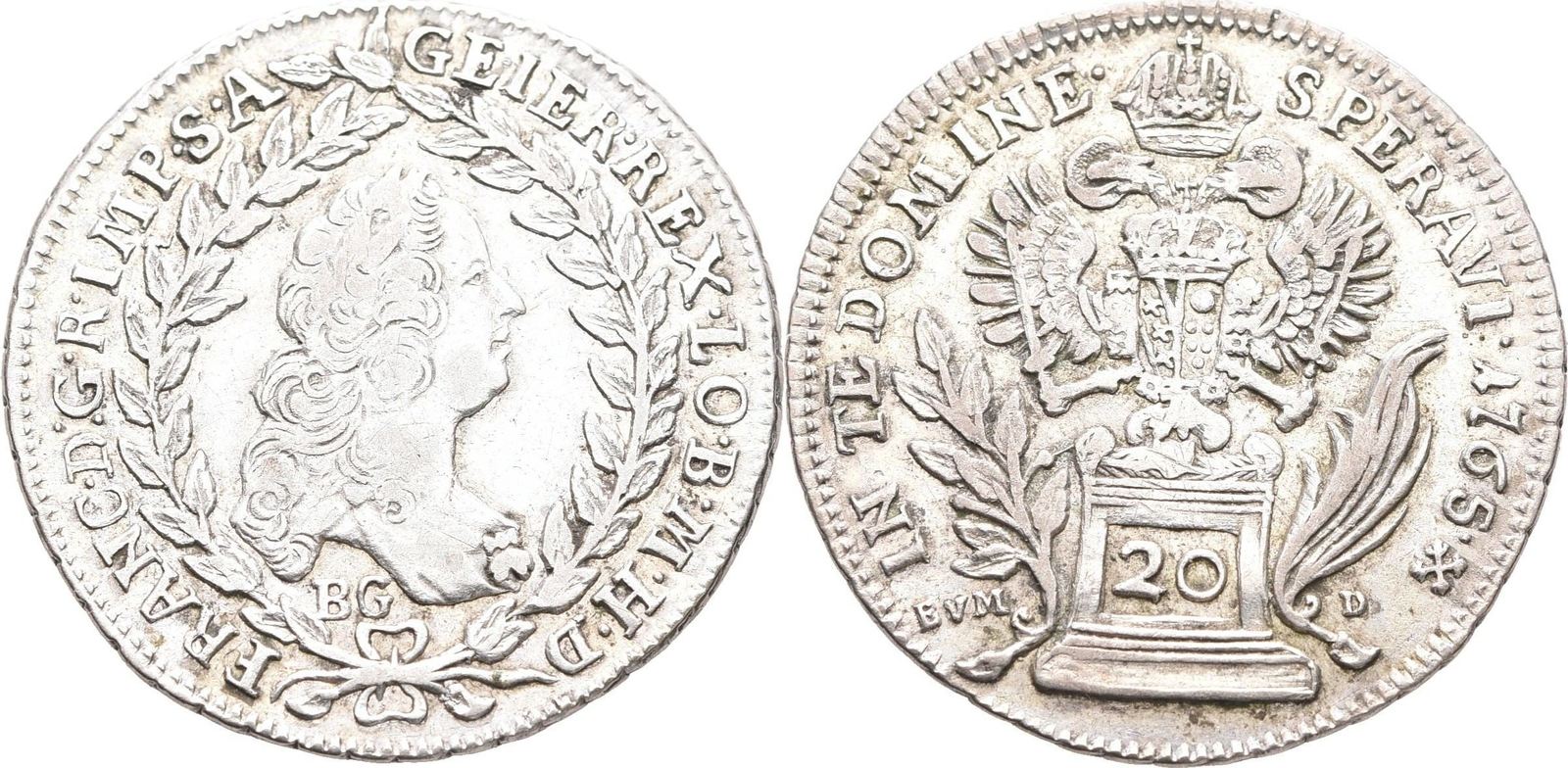 RDR Ungarn Kremnitz 20 Kreuzer 1765 / 1772 Franz I., 1745-1765 ss | MA-Shops