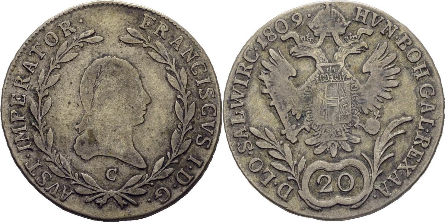 Österreich Habsburg Prag 20 Kreuzer 1809 C Franz II./I., 1792-1835 f.ss | MA-Shops