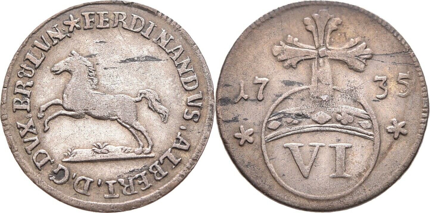 Braunschweig Wolfenbüttel 6 Pfennige Ferdinand Albrecht II. 1735 ss ...