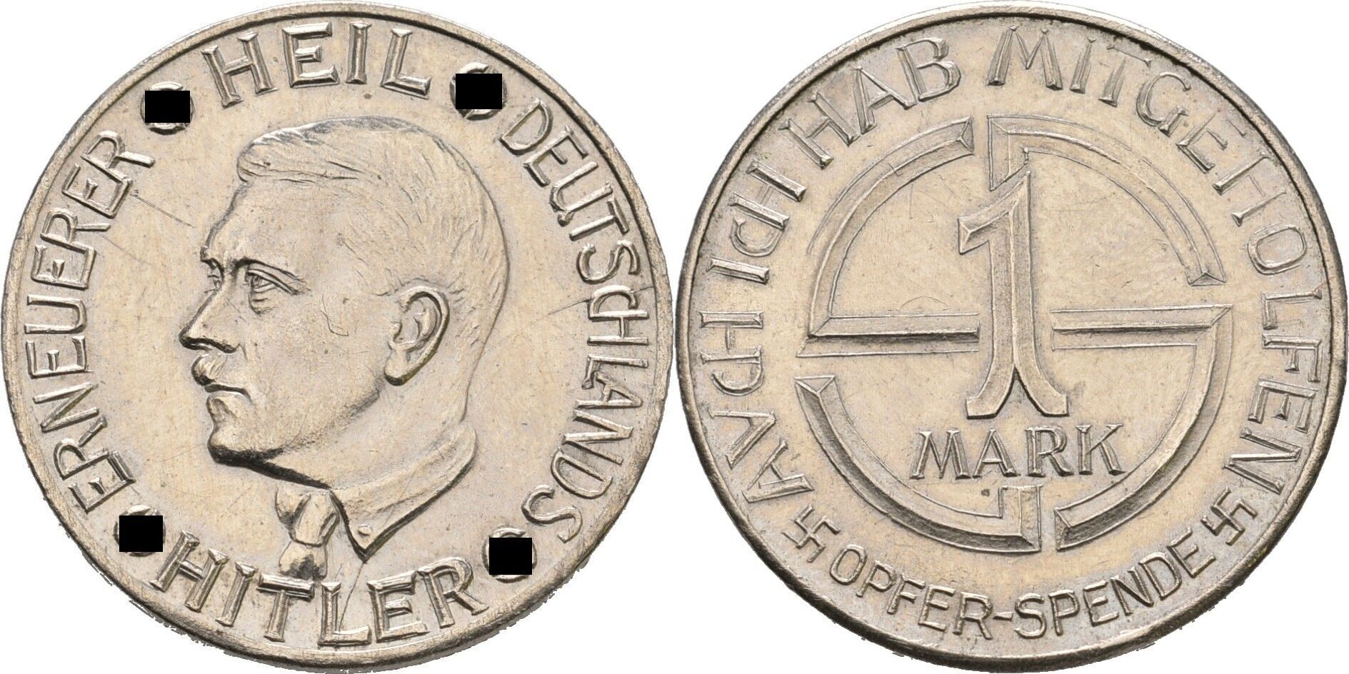 Deutsches Reich 1 Mark 1933 ca. Adolf Hitler Kratzer, fast vz | MA-Shops