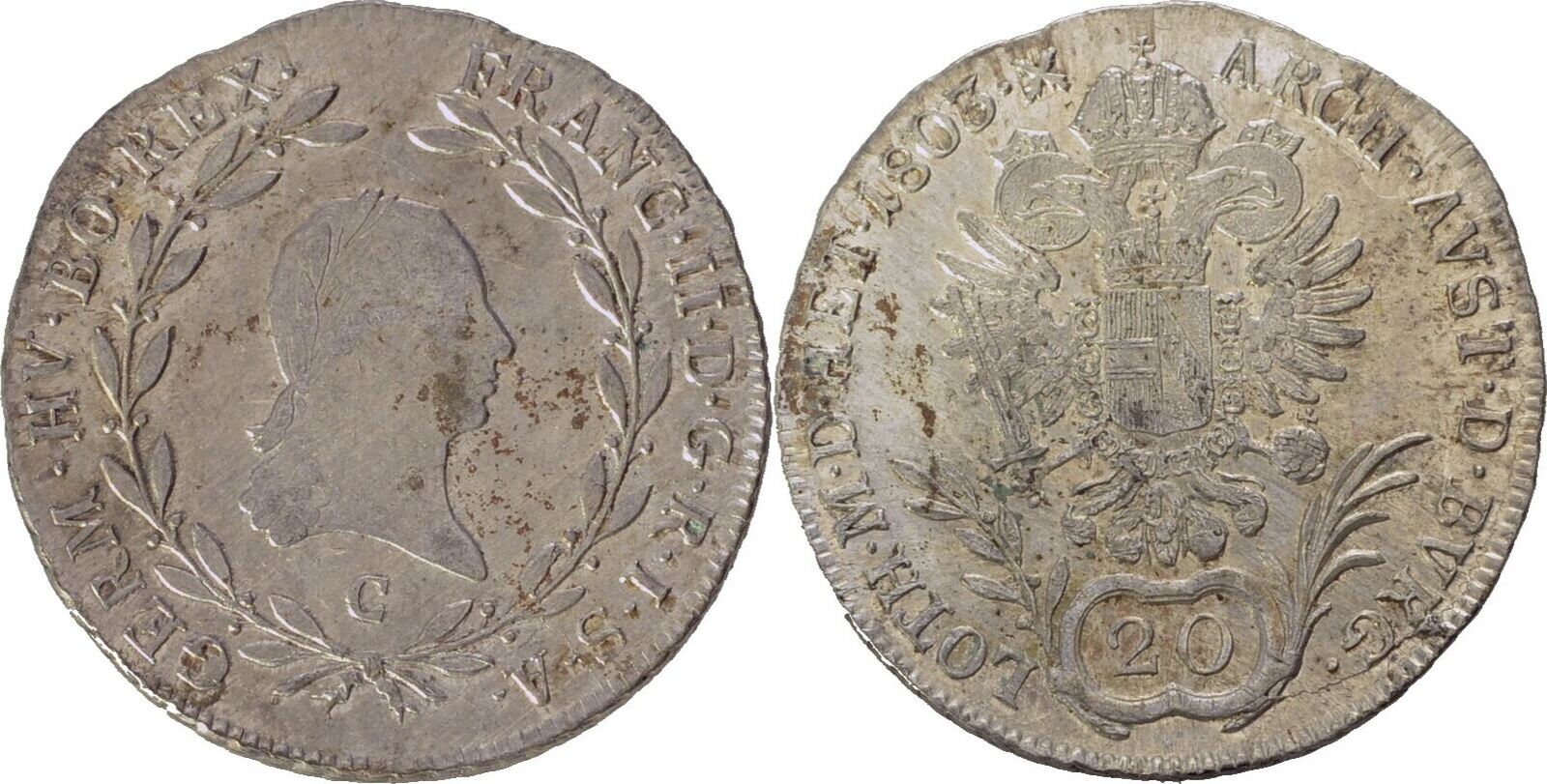 RDR Böhmen Prag 20 Kreuzer 1803 C Franz II. / I., 1792-1835. vz+ | MA-Shops