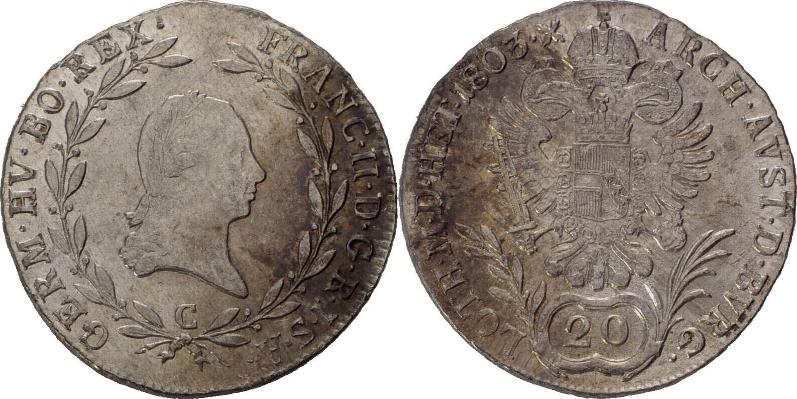 RDR Böhmen Prag 20 Kreuzer 1803 C Franz II. / I., 1792-1835. vz+ | MA-Shops
