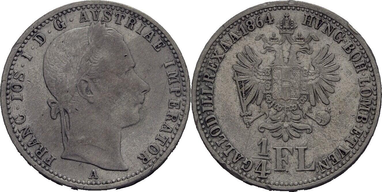 Österreich Ungarn Wien 1/4 Gulden 1864 A Franz Joseph, 1848-1916 ss-/ss | MA-Shops