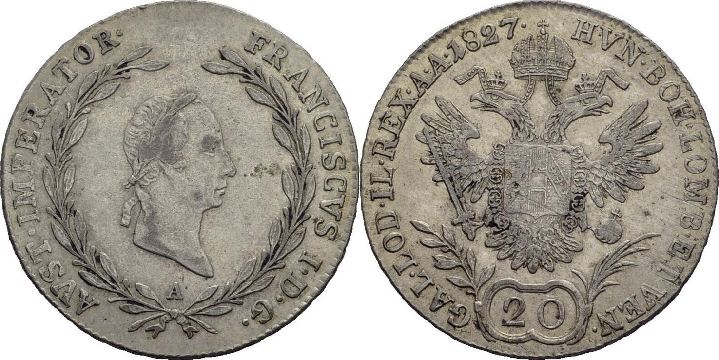Österreich Habsburg Wien 20 Kreuzer 1827 Franz II. / I., 1792-1835. f.ss | MA-Shops