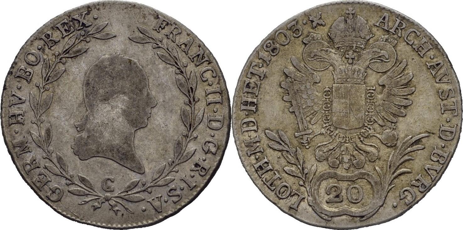 Österreich Böhmen Habsburg Prag 20 Kreuzer 1803 Franz II. / I., 1792-1835. f.ss | MA-Shops